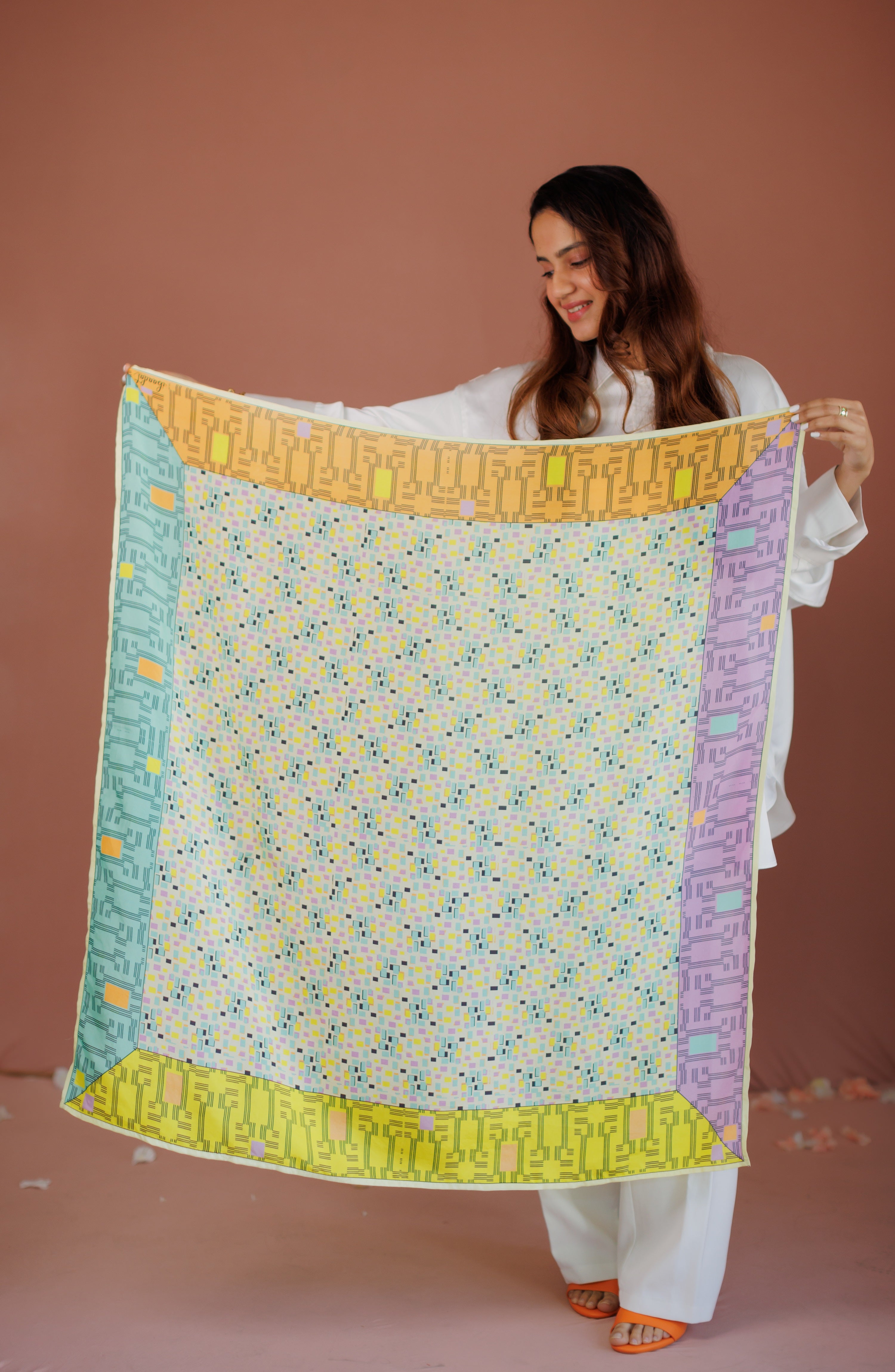Upgrade Your Style with Our Bold Geometric Neon Silk Scarf – Shop Now ...
